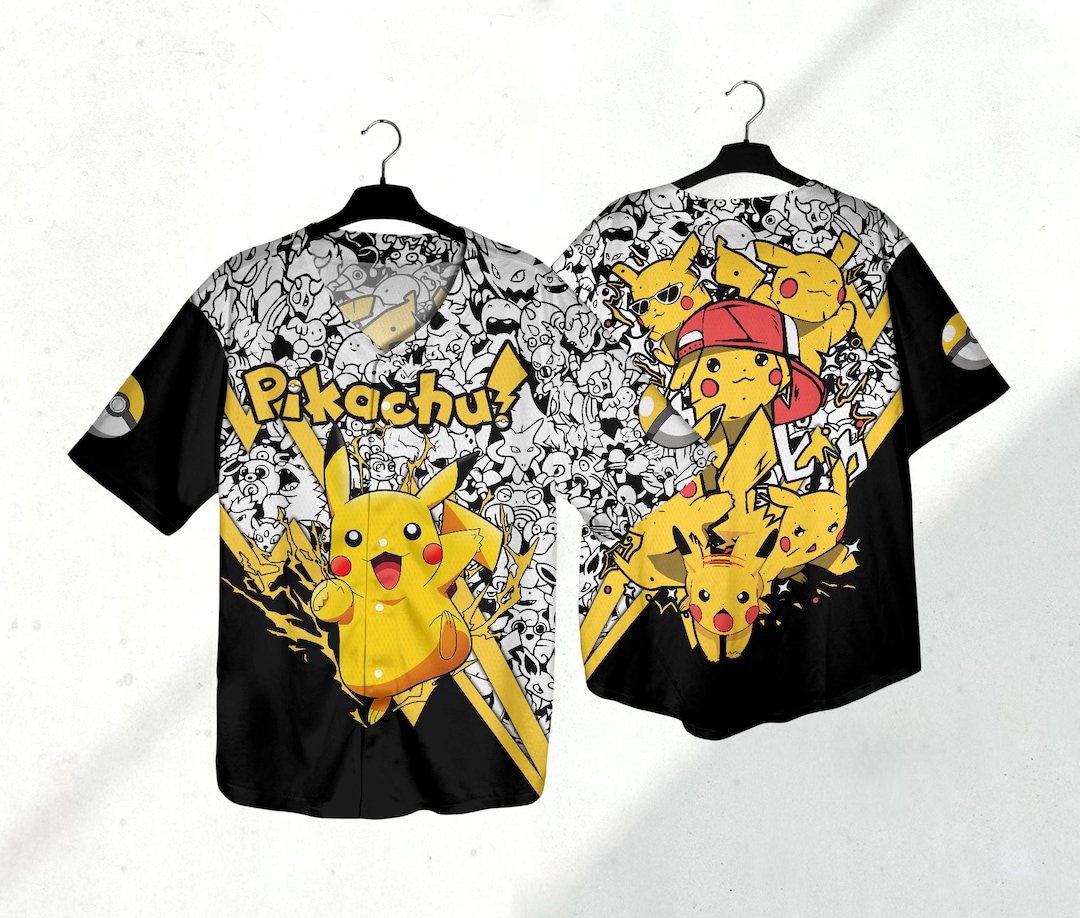 Pikachu Baseball Jersey Shirt Japanese Anime Jersey Pikachu Shirt Gift ...