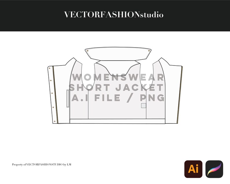 Womenswear Short Jacket Tech Pack Vector Template Illustrator Mock up ...