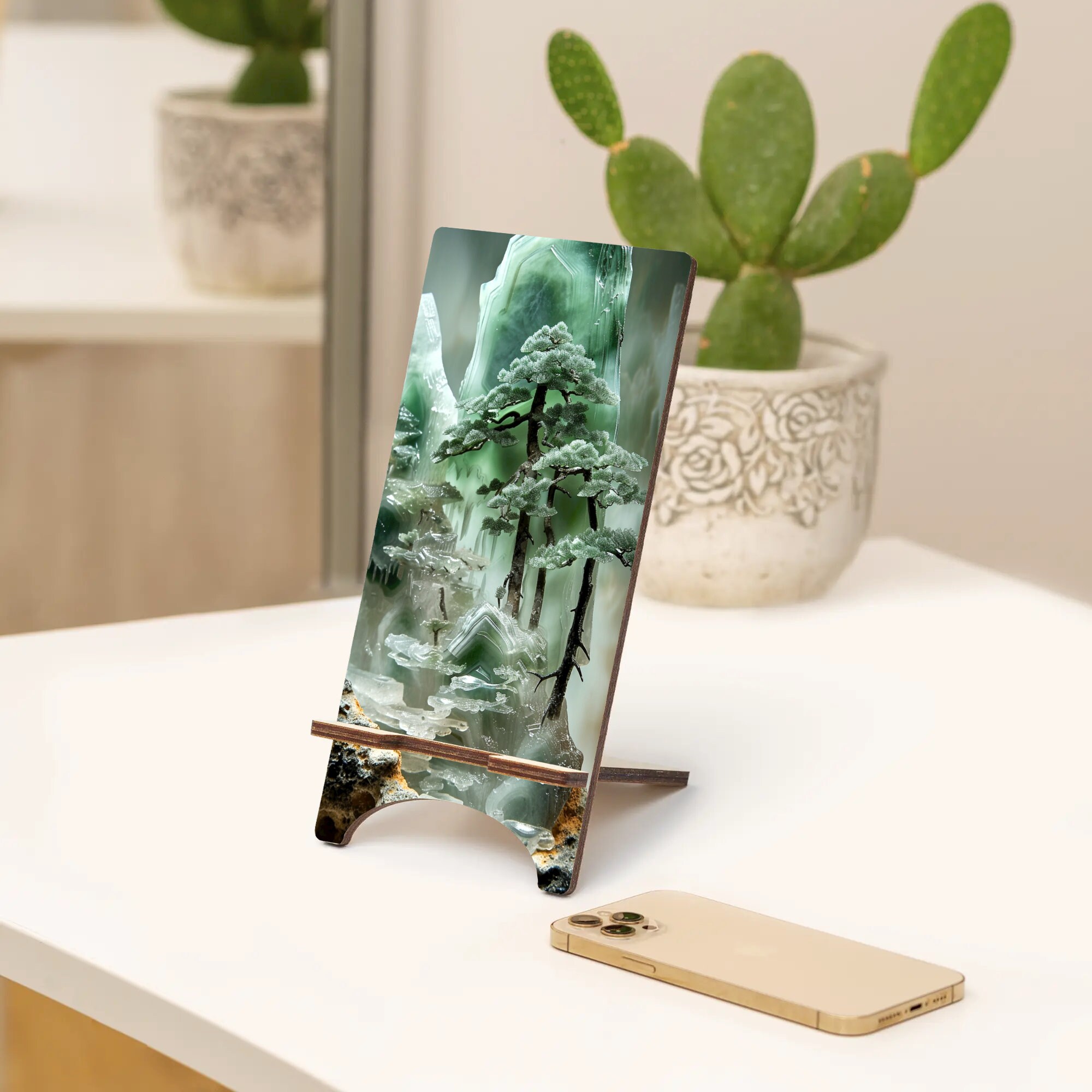 Chinese Jade Wood Phone Stand, Jade Carving Holder for iPhone 14 13 12 ...
