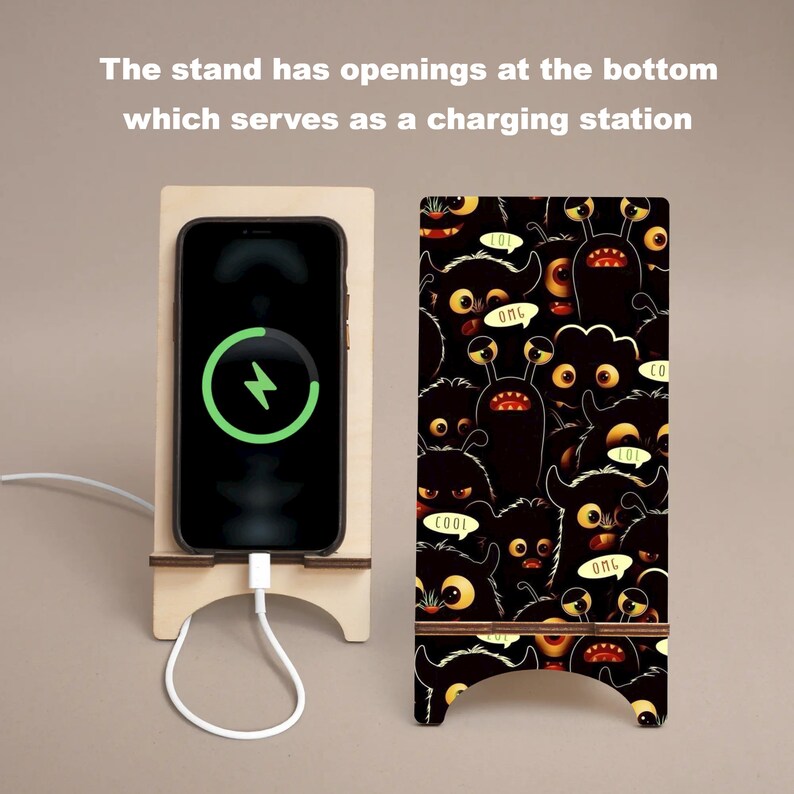 Demons Wood Phone Stand, Monsters Holder for iPhone 14 13 12 11 Pro Max ...