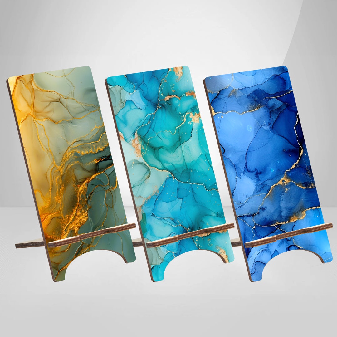 Inky Blue Wood Phone Stand, Earthy Holder for iPhone 14 13 12 11 Pro ...