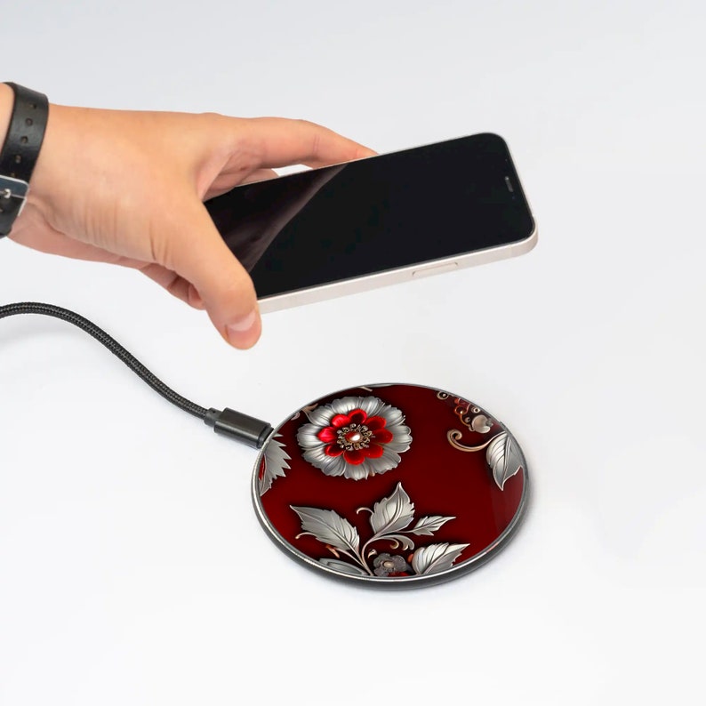 Silk Floral Design Mobile Charger 15W Wireless Charging Rococo Style ...