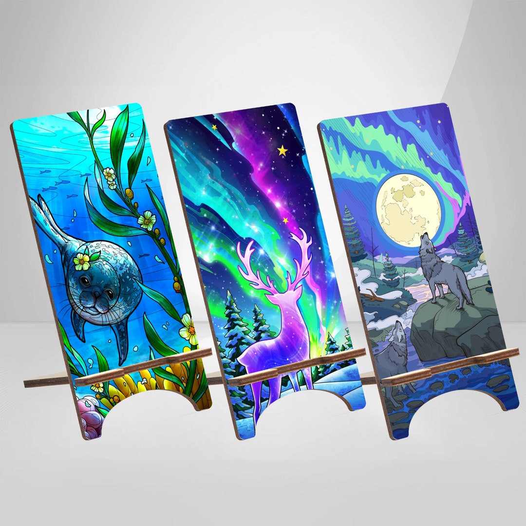 Spectacular Wood Phone Stand, Night Sky Holder for iPhone 14 13 12 11 ...