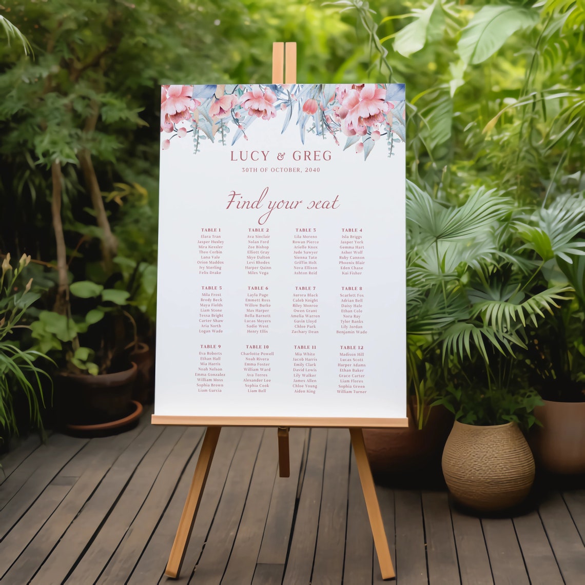 Wedding Seating Chart Template, Winter Wedding Seating Chart Board ...