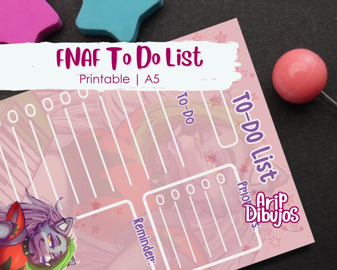FNAF to Do List Roxanne Wolf Tasks List Template Printable PNG A5 ...