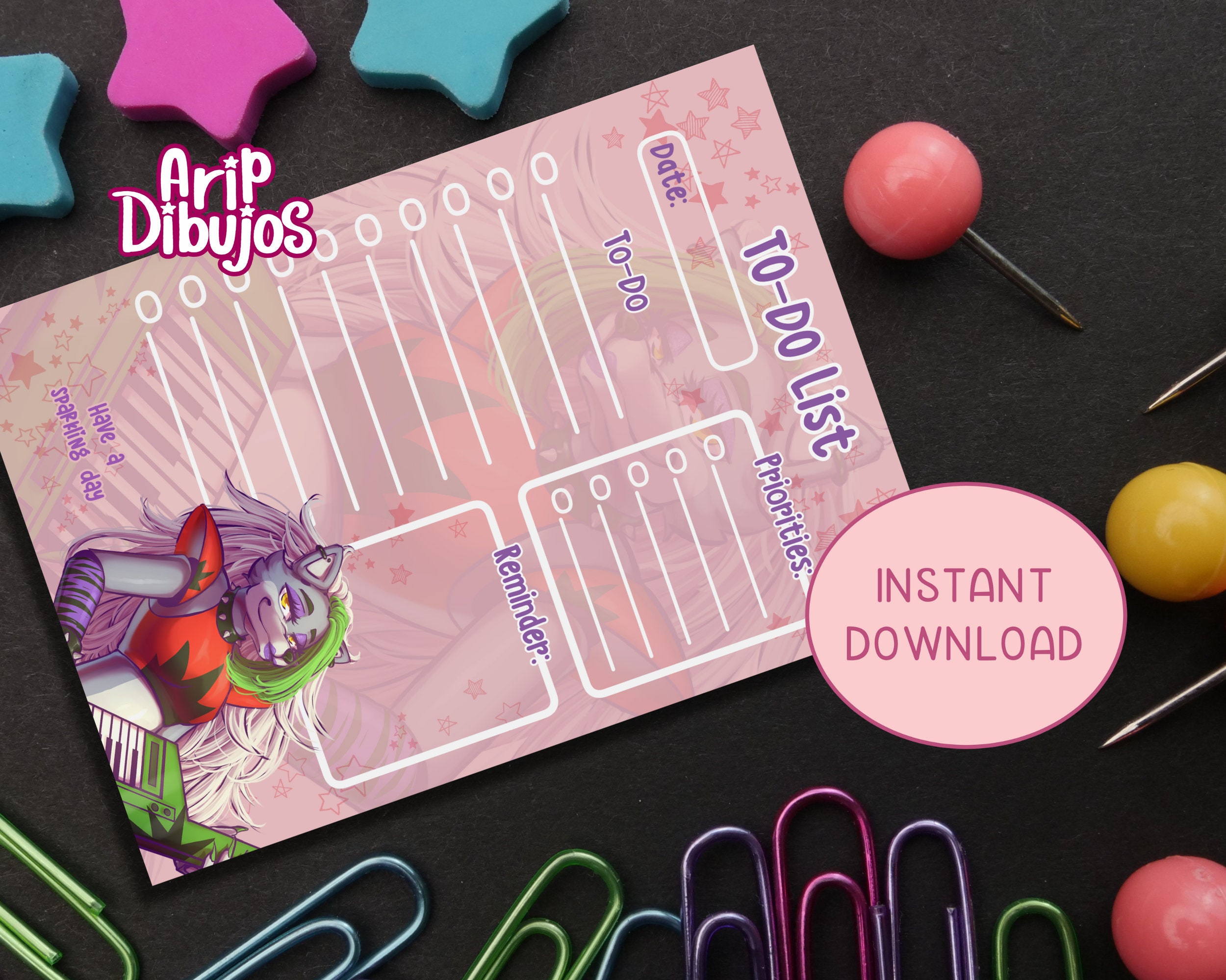 FNAF to Do List Roxanne Wolf Tasks List Template Printable PNG A5 ...