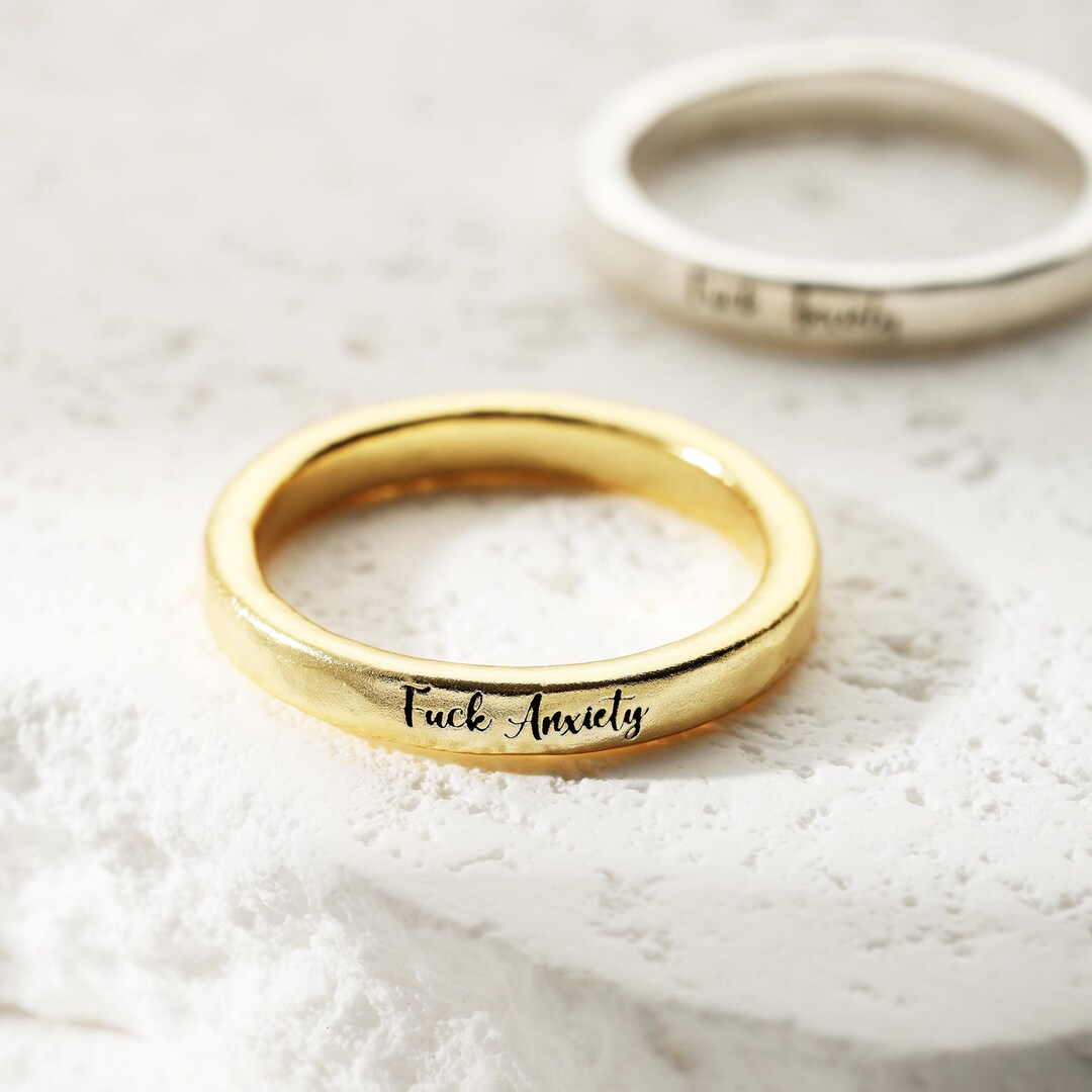 Fuk Anxiety Matte Ring, Engraved Words Ring, Self-reminder Ring ...