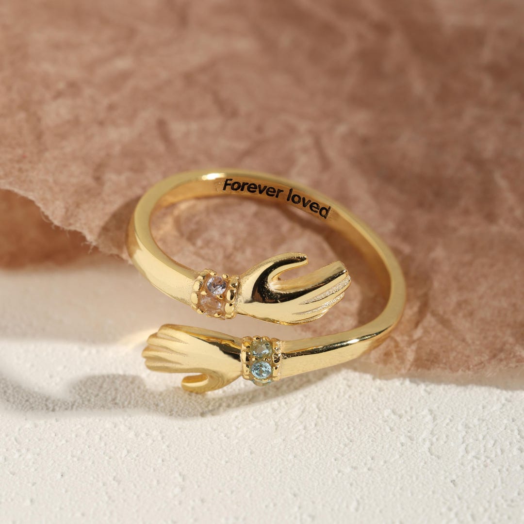 Birthstone Hug Ring, Personalized Love Hug Ring, Engraved Forever Loved ...