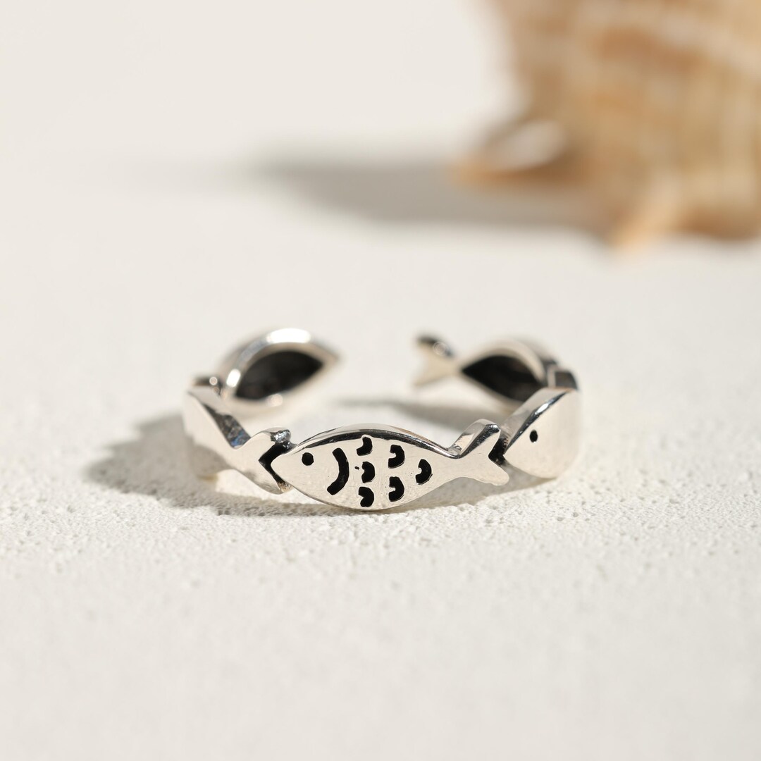 Sterling Silver Fish Ring, Vintage Band Ring, Fish Ring, 925 Fish ...