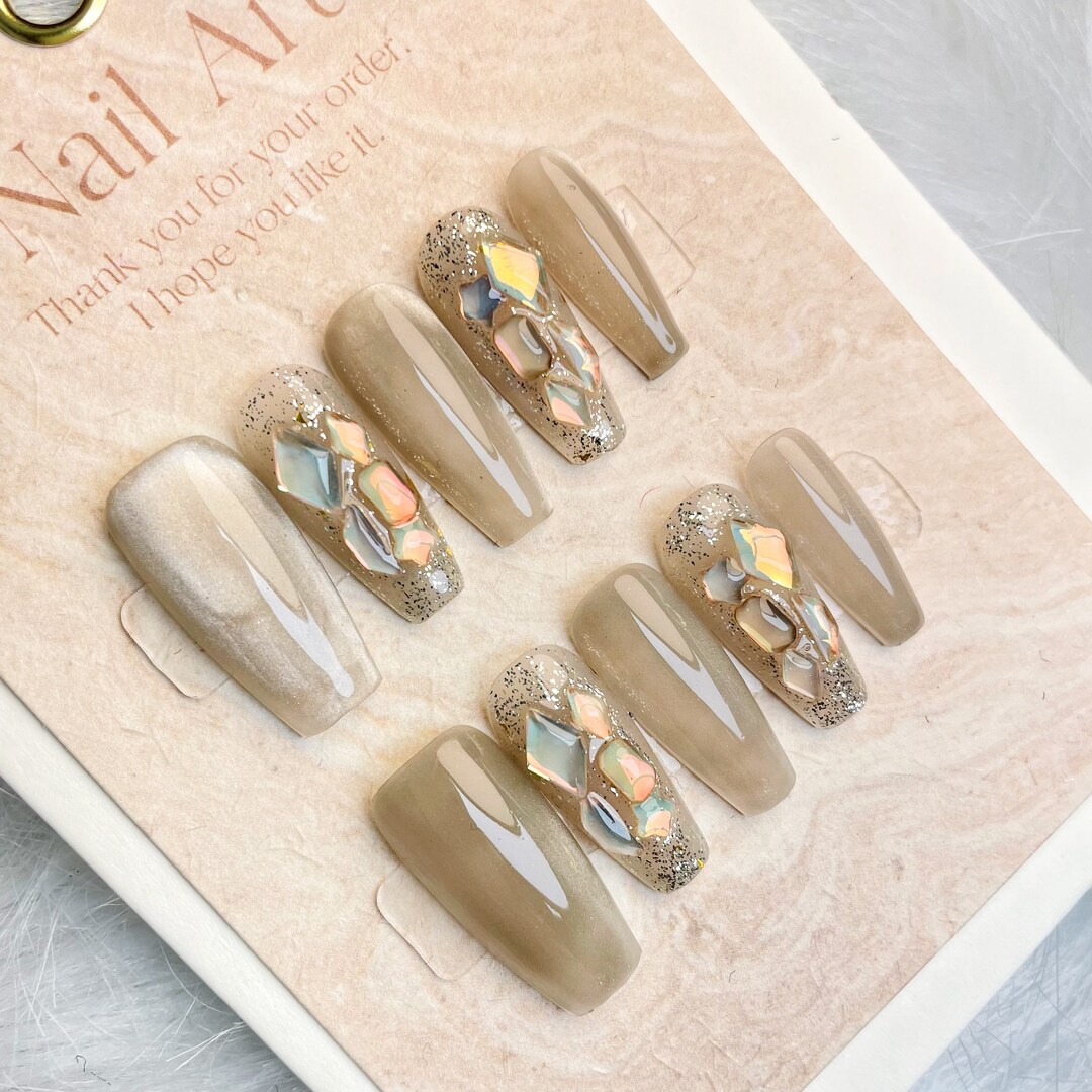 Press on Nails Advanced Handmade Customization Luxurious Rhinestone ...