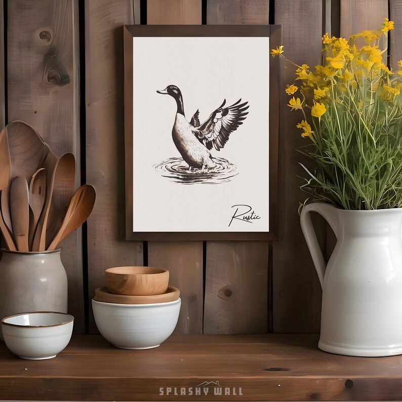 Vintage Duck Sketch Print, Farmhouse Decor, Minimalist Wall Art, Rustic ...