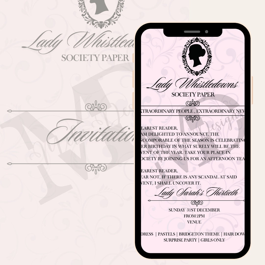 Tea Party Invite Bridgeton Theme Invitation Lady Whistledown - Etsy