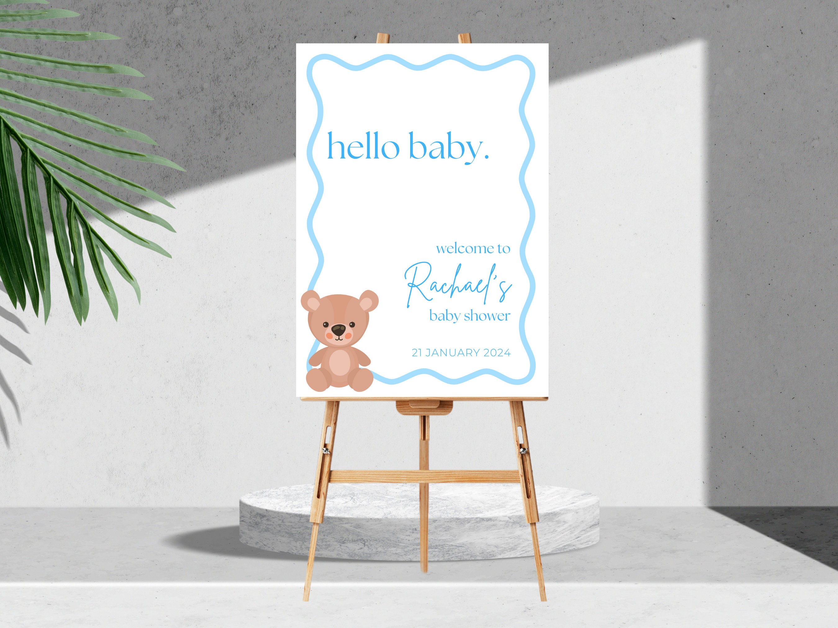 Wavy Border Baby Shower Welcome Sign Beige Hello Baby Gender Neutral ...