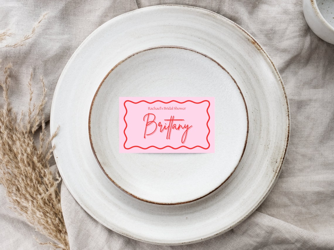 Red & Pink Bridal Shower Name Tag: Wavy Border (canva Digital Download ...
