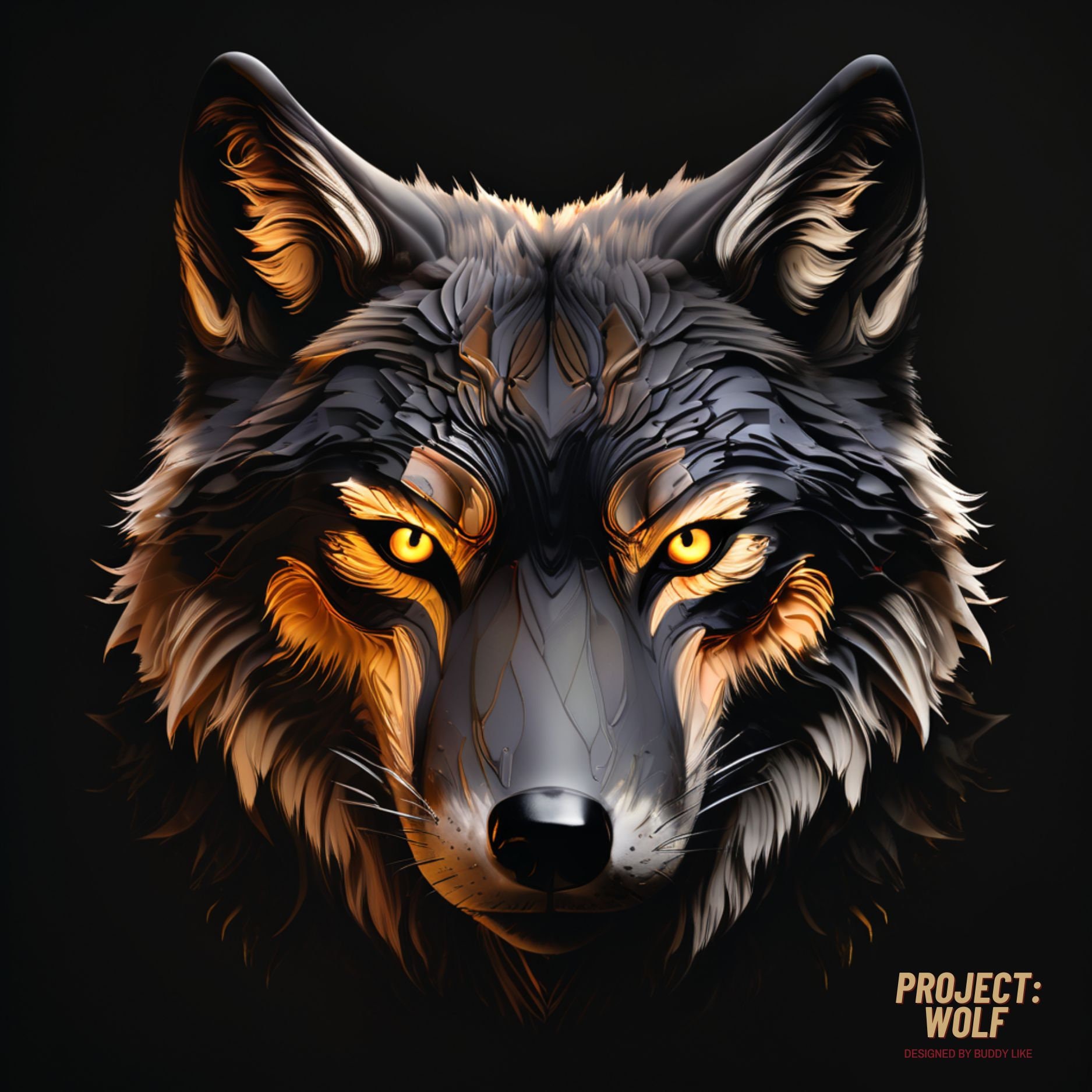 Digital Wolf Art: Golden Wolf, Digital Product, 3000x3000 Px, Wild ...