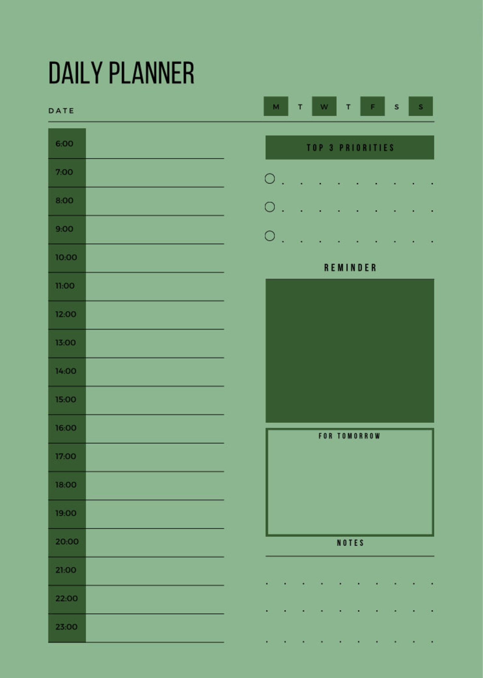 Blue and Green Daily Planner Template - Etsy