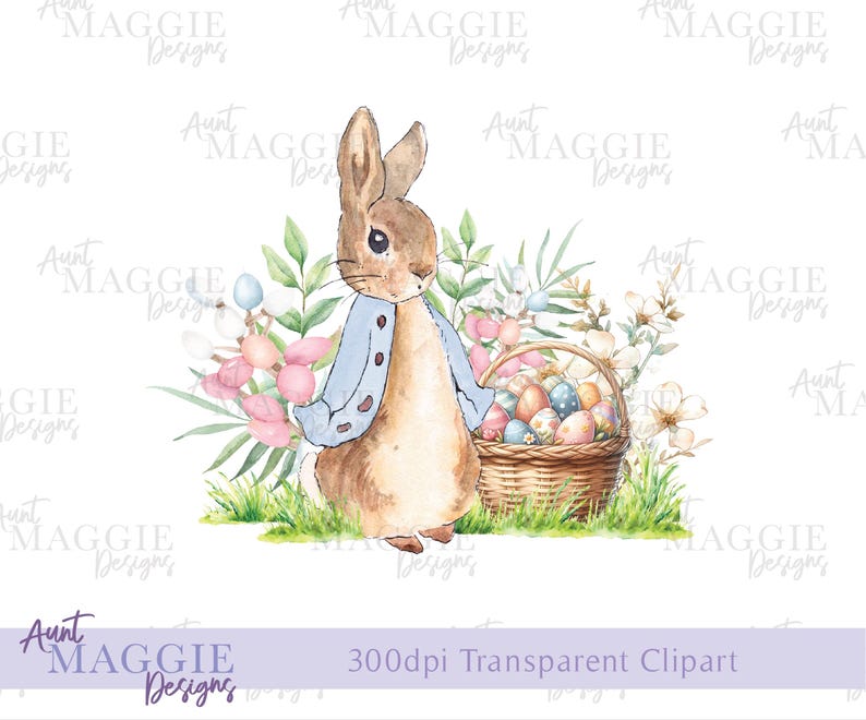 Peter Rabbit Clipart Sublimation Design, Flopsy Bunny, Easter Basket ...