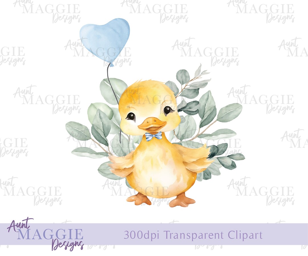 Spring Chick Clipart Blue Balloon Easter Duckling Sublimation Design ...