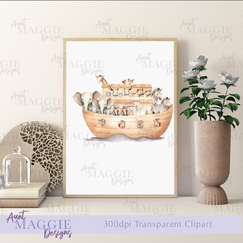 Noahs Ark Christening Clipart New Baby Sublimation Design, Pastel 1st ...