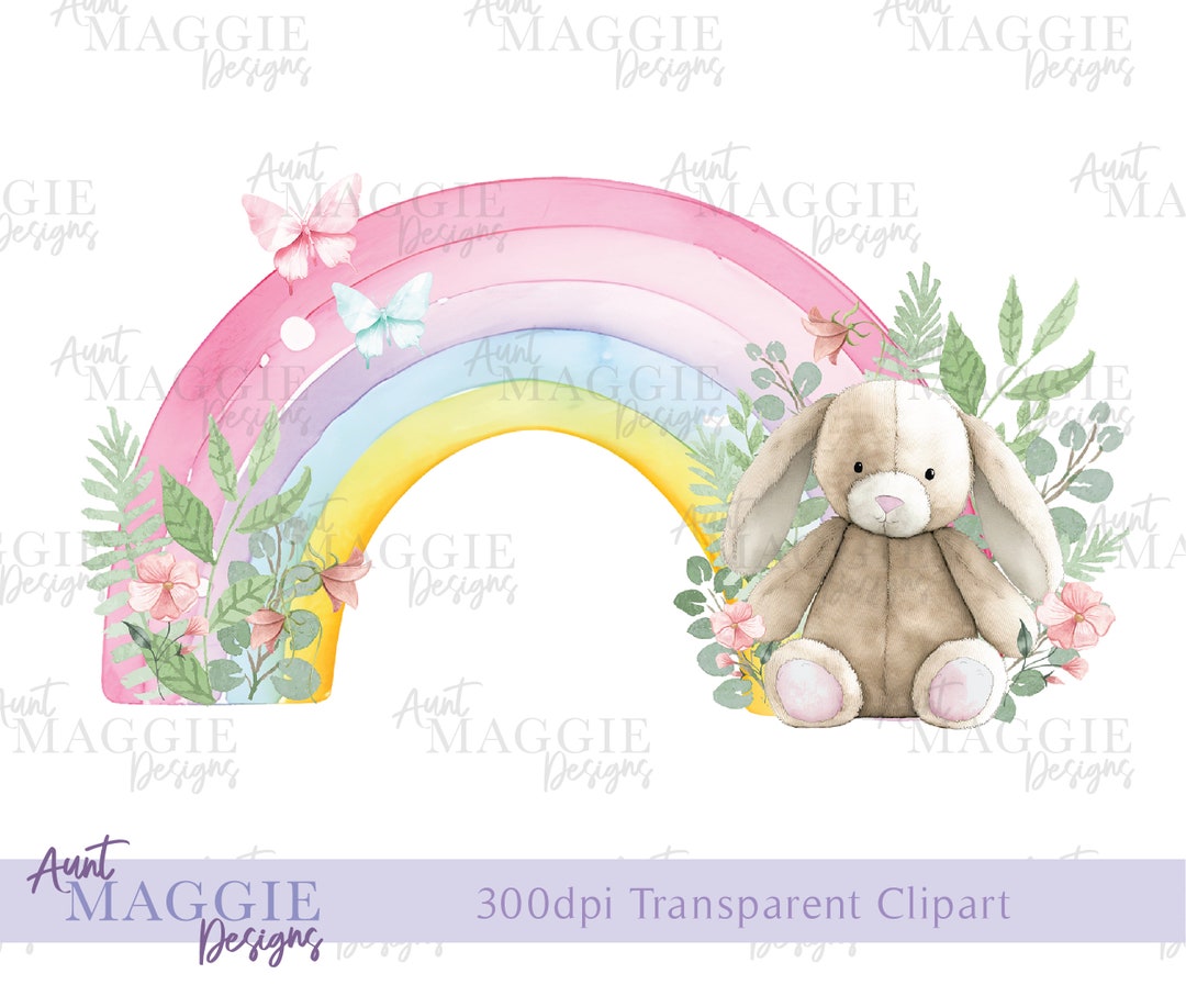 Bunny Rabbit Rainbow Clipart Sublimation Design Pastel Watercolor ...