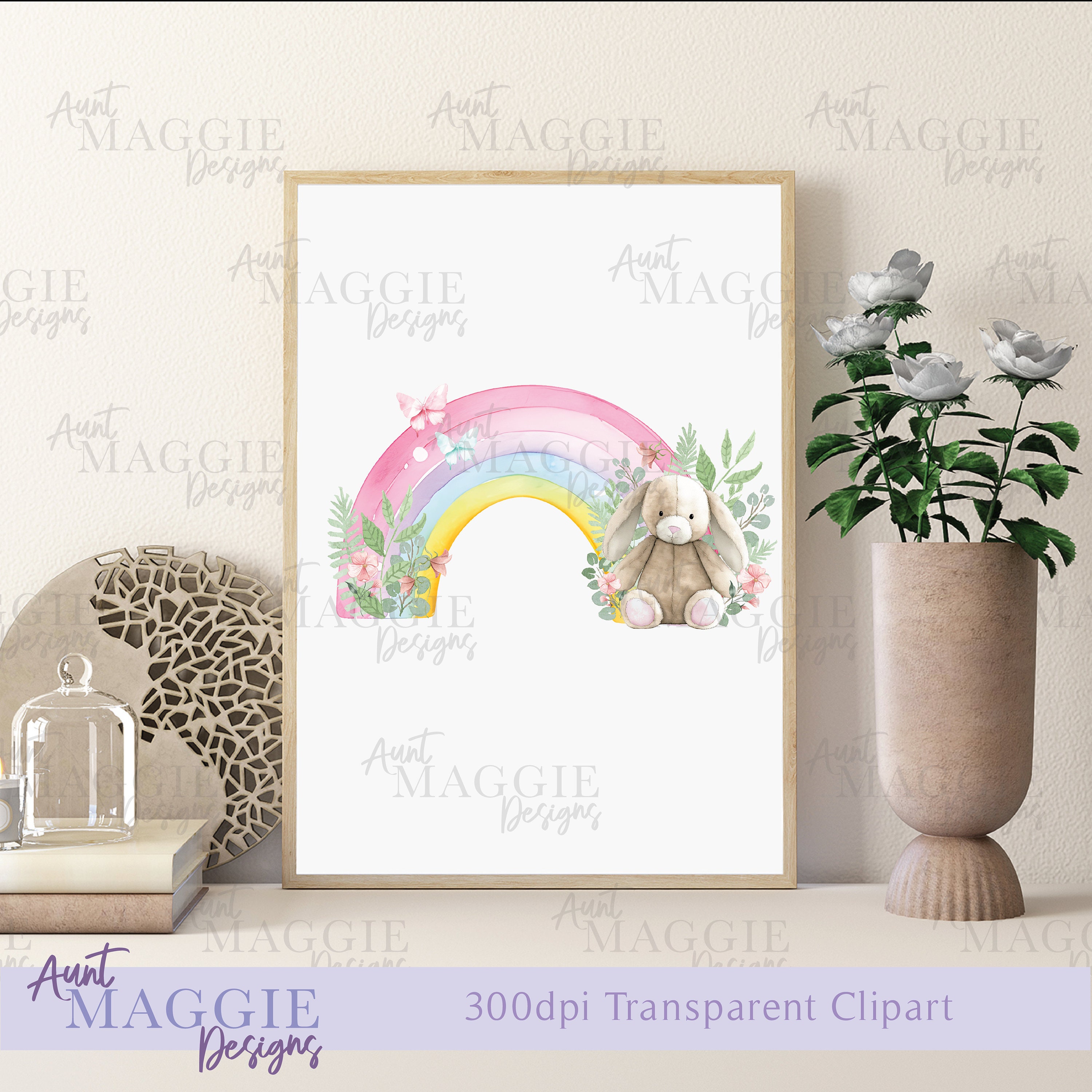 Bunny Rabbit Rainbow Clipart Sublimation Design Pastel Watercolor ...