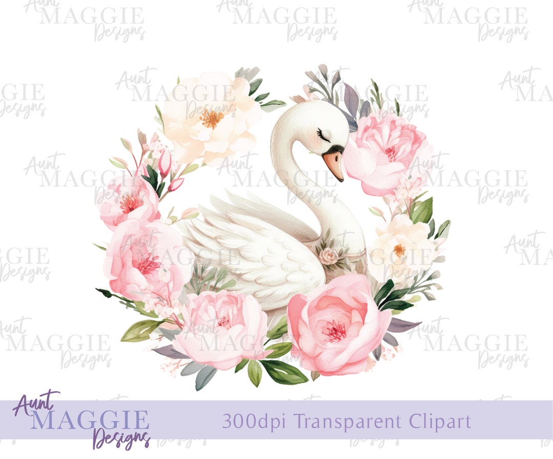 Swan Floral Wreath Clipart, Pink Roses PNG (digital Download) - Etsy