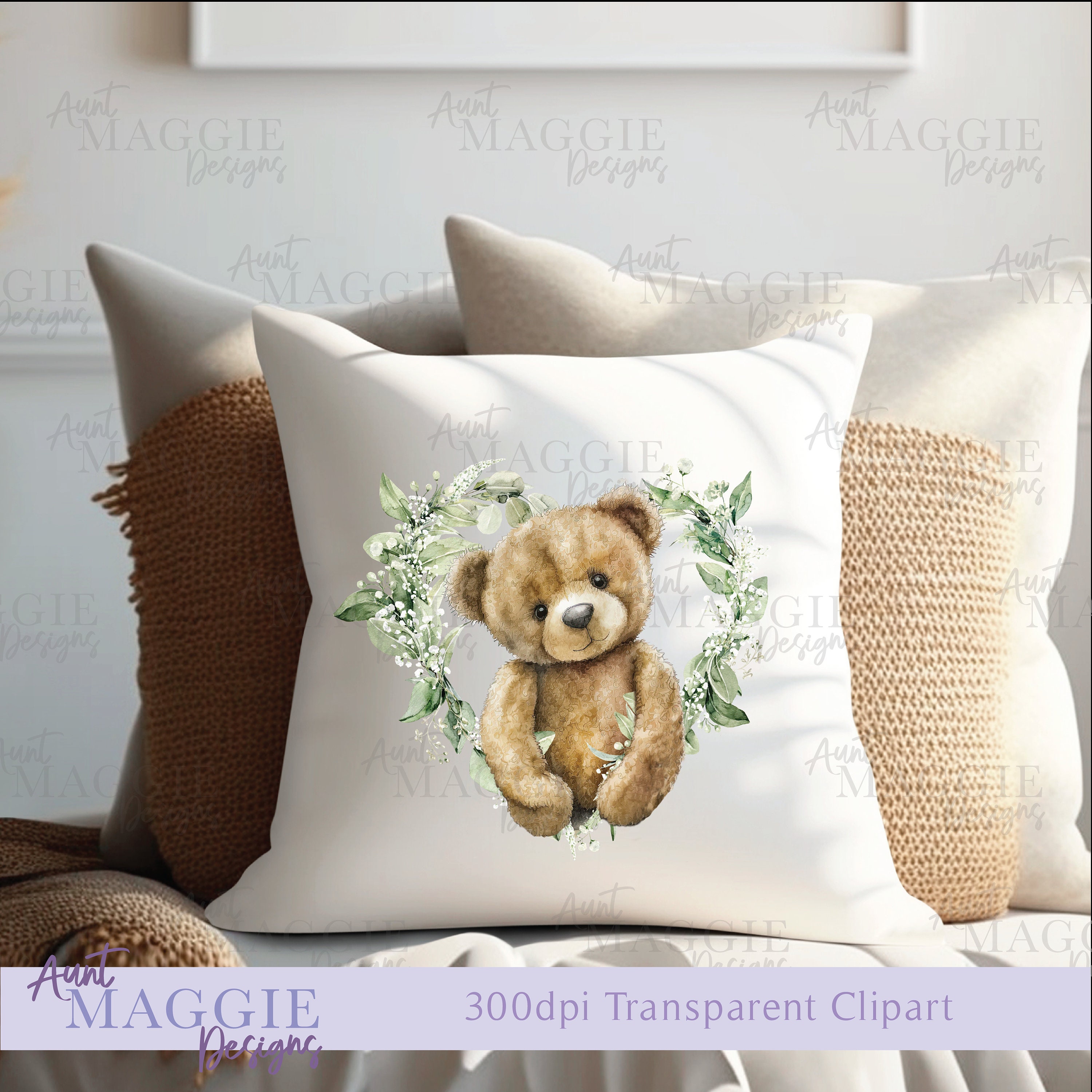 Teddy Wreath Clipart PNG Eucalyptus Sublimation UV-DTF Transparent ...