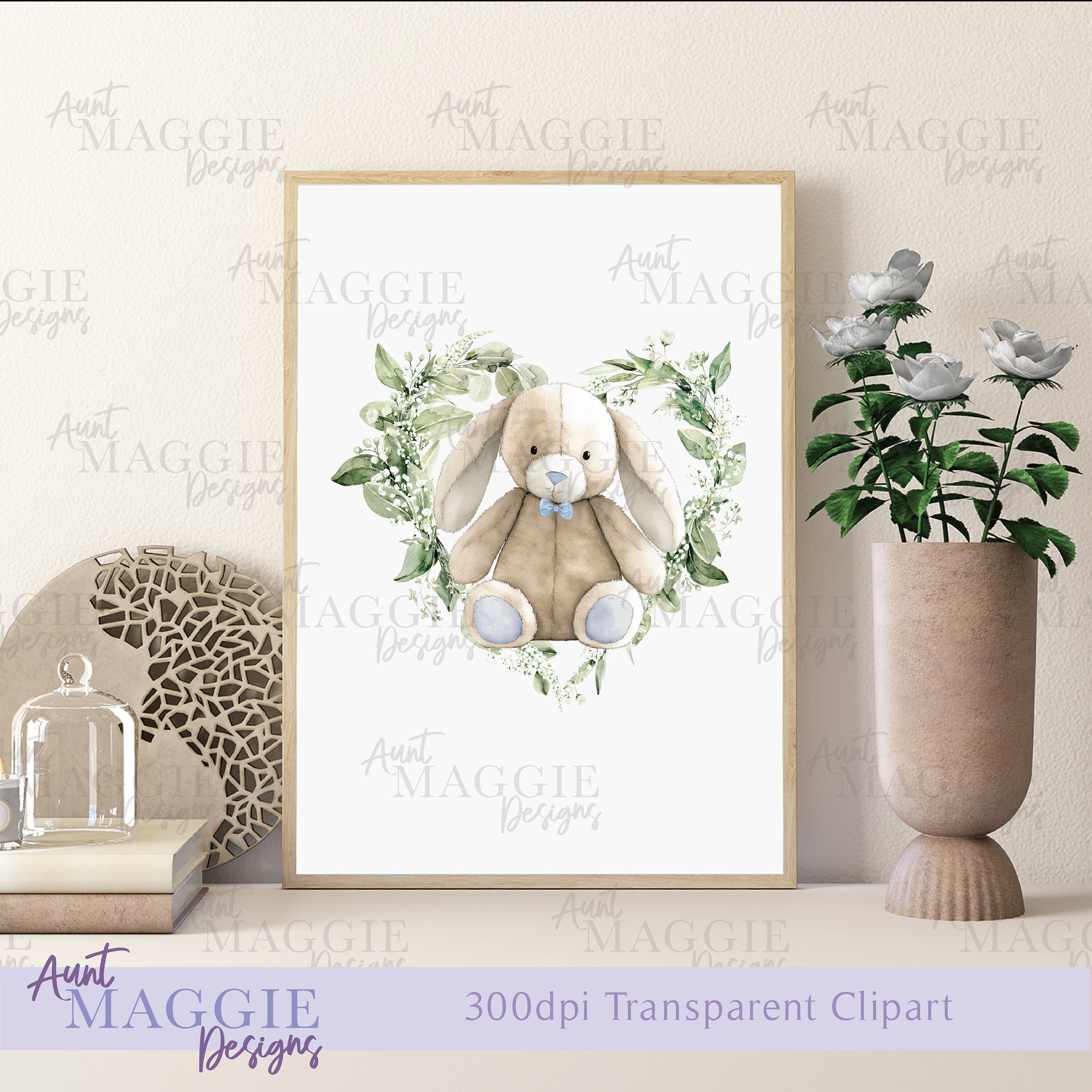 Bunny Rabbit Heart Wreath Clipart PNG Eucalyptus Sublimation UV-DTF ...