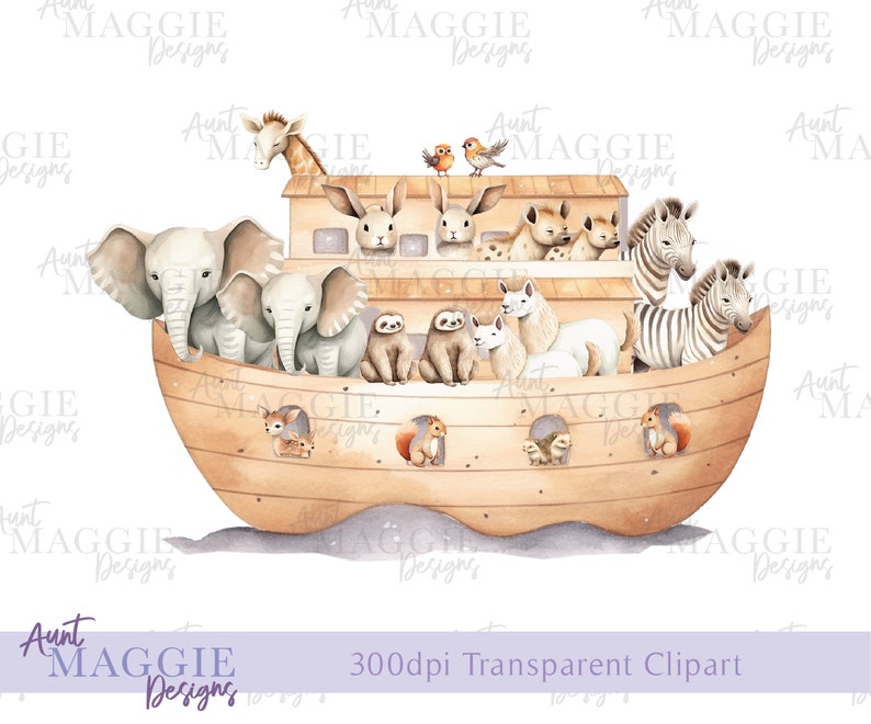 Noahs Ark Christening Clipart New Baby Sublimation Design, Pastel 1st ...