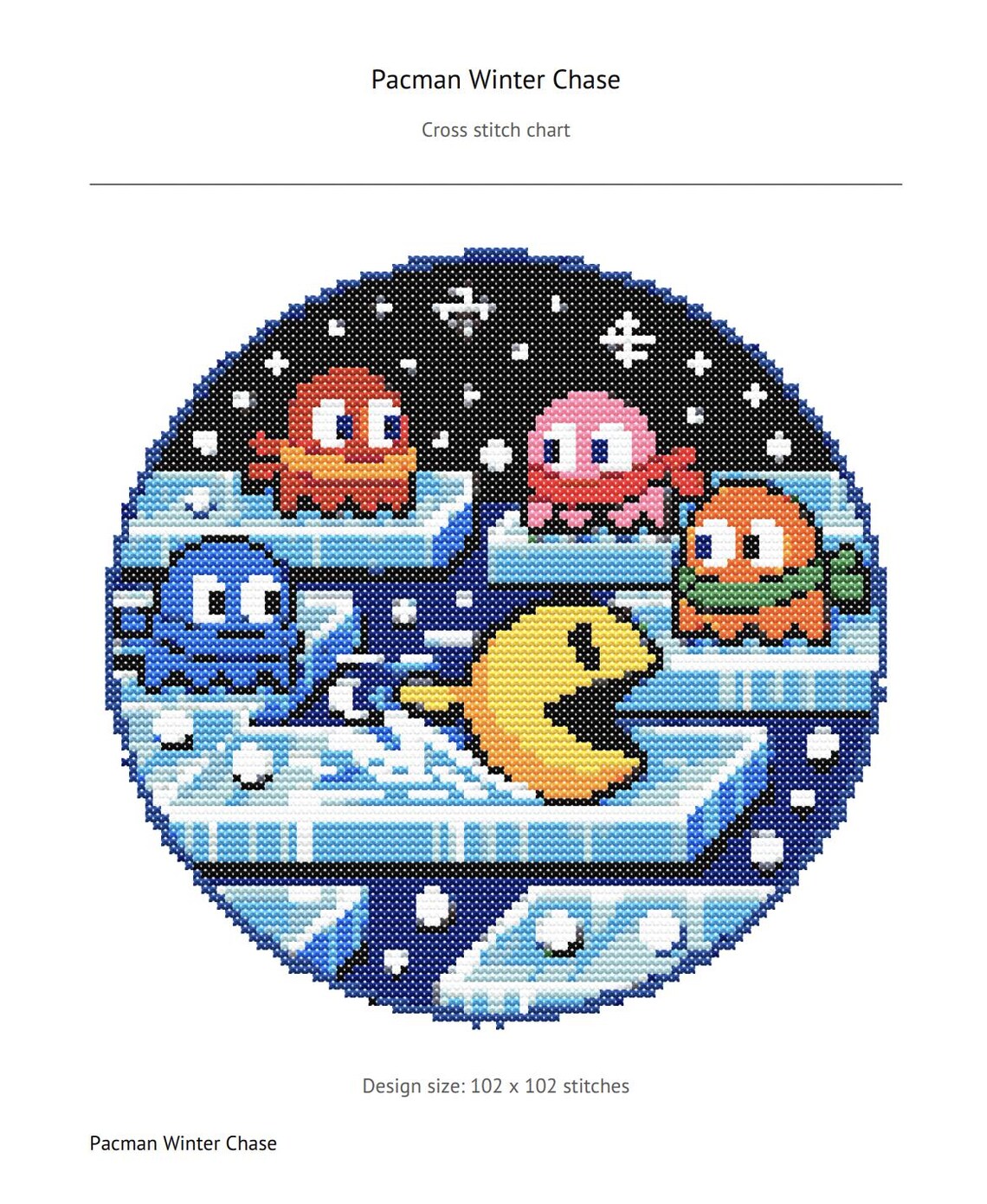 Pacman Winter Chase Cross Stitch Pattern, DIY Embroidery Pattern ...