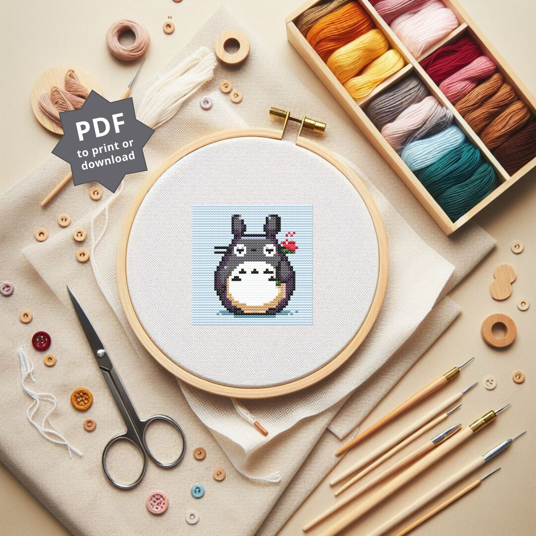 Totoro Flower Cross Stitch Pattern, DIY Embroidery Pattern, Instant ...
