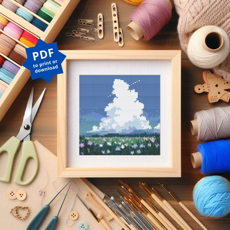 Landscape Cloud Cross Stitch Pattern, DIY Embroidery Pattern, Instant ...