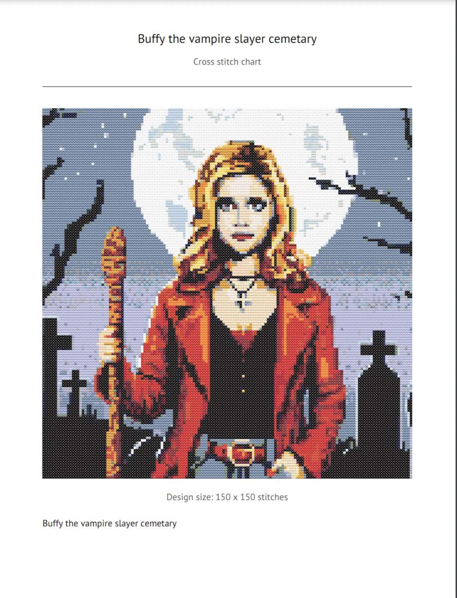 Buffy the Vampire Slayer in Cemetary Cross Stitch Pattern, DIY ...