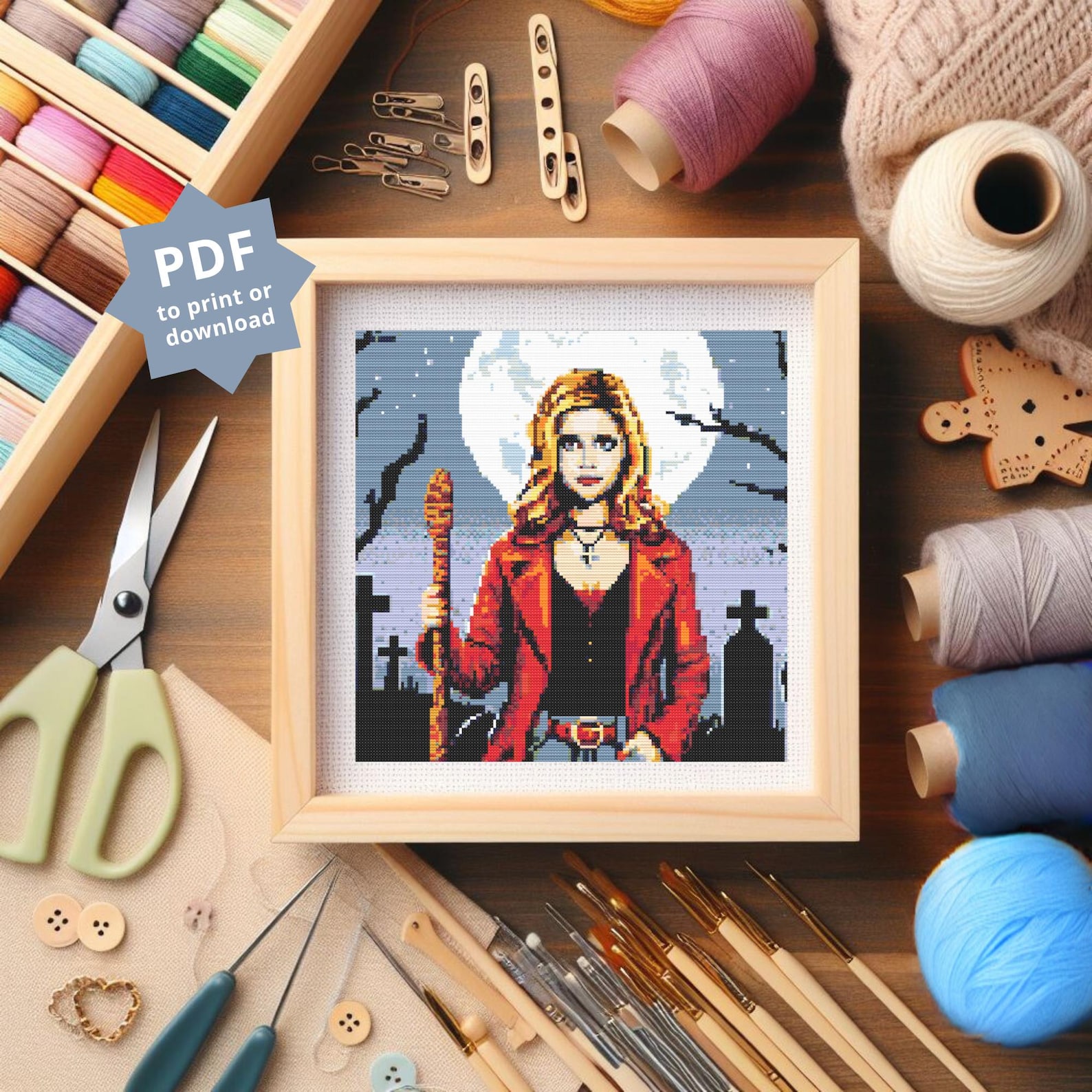 Buffy the Vampire Slayer in Cemetary Cross Stitch Pattern, DIY ...