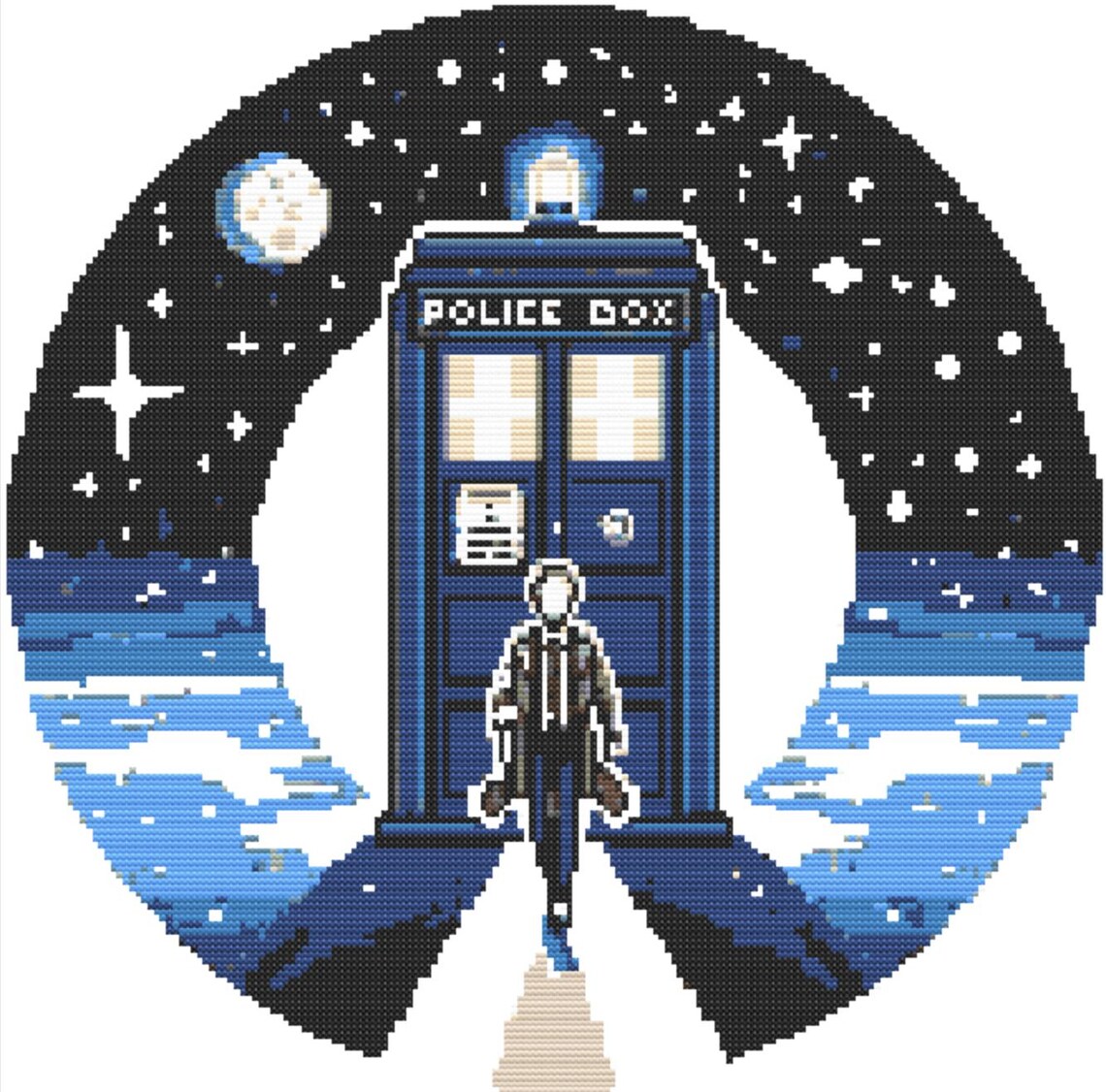 Tardis by Night Doctor Who Cross Stitch Pattern, DIY Embroidery Pattern ...