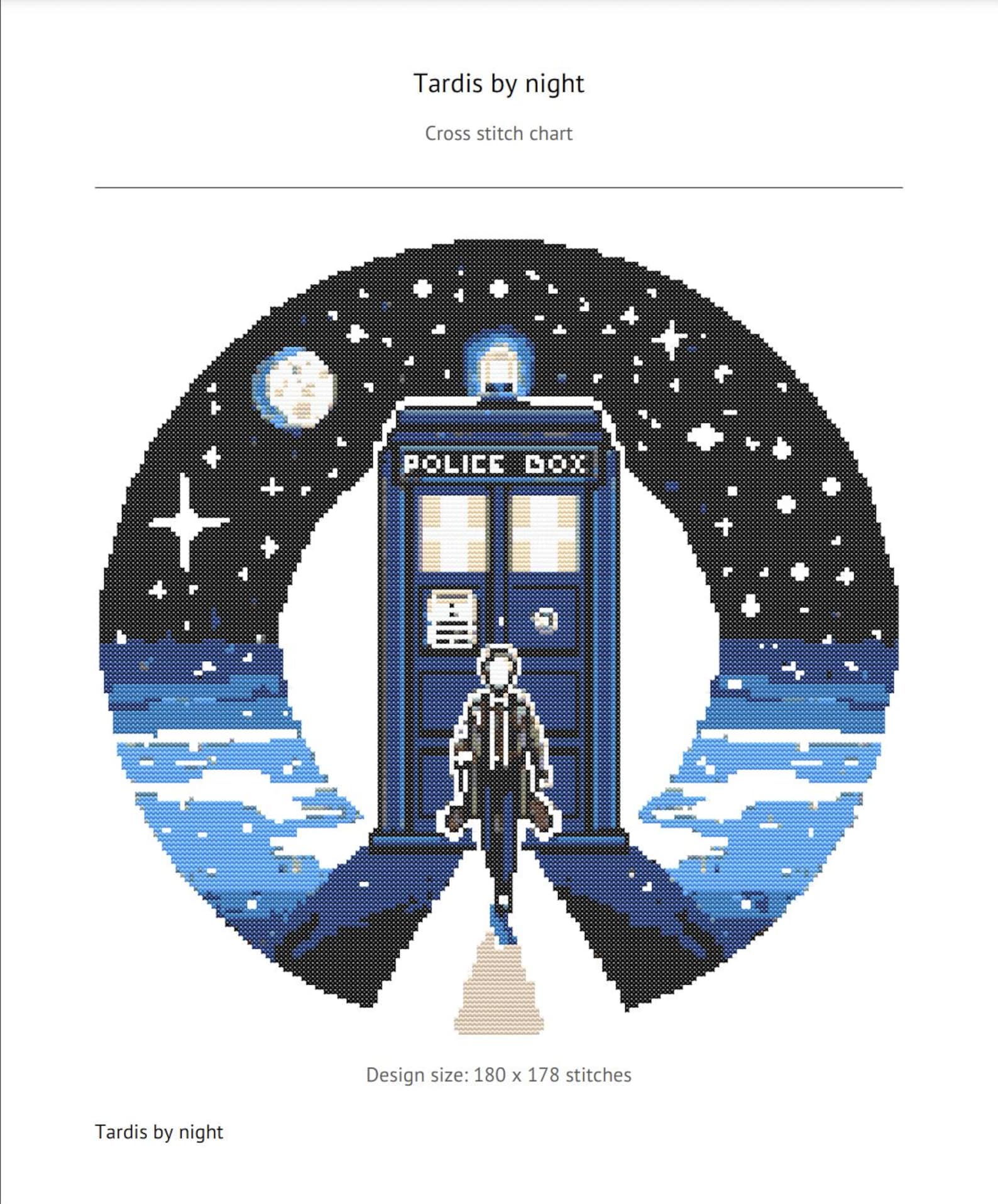 Tardis by Night Doctor Who Cross Stitch Pattern, DIY Embroidery Pattern ...