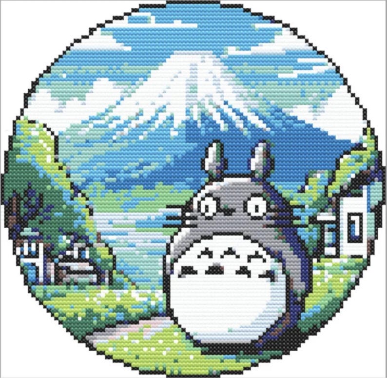 Totoro Mount Fuji Cross Stitch Pattern: Easy DIY Embroidery (PDF ...