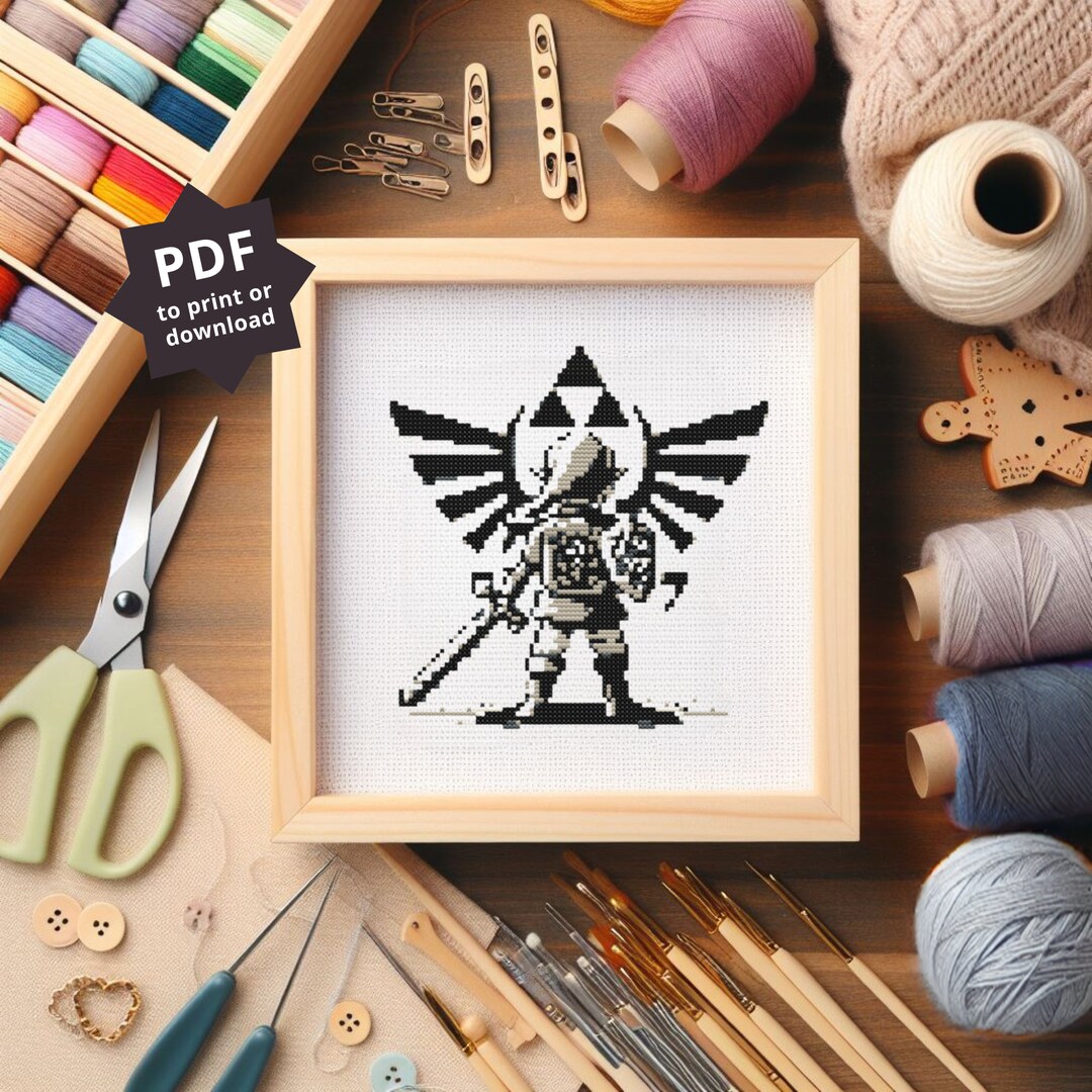 Link Black & White (zelda) Cross Stitch Pattern, DIY Embroidery Pattern ...