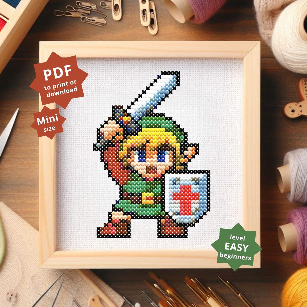 Mini Link With Sword Cross Stitch Pattern, DIY Embroidery Pattern ...