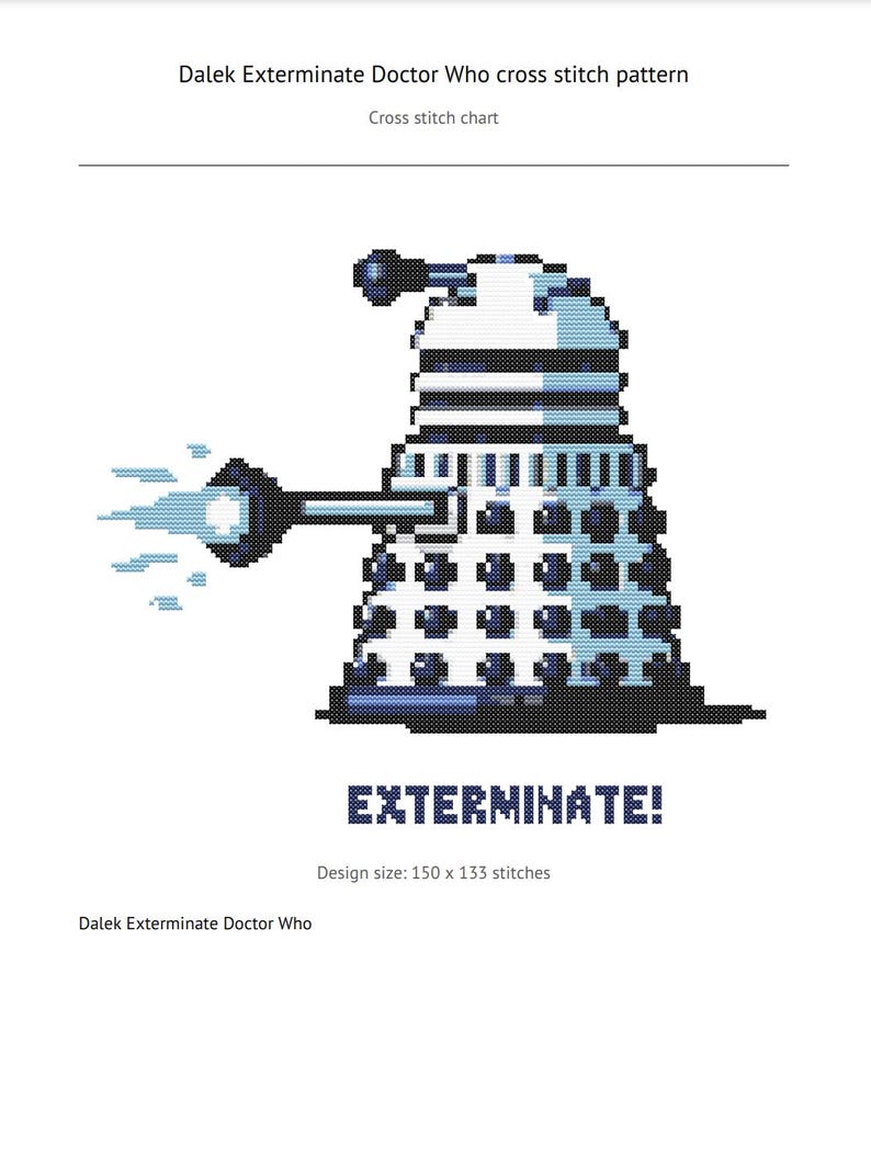 Dalek Exterminate Doctor Who Cross Stitch Pattern, DIY Embroidery ...