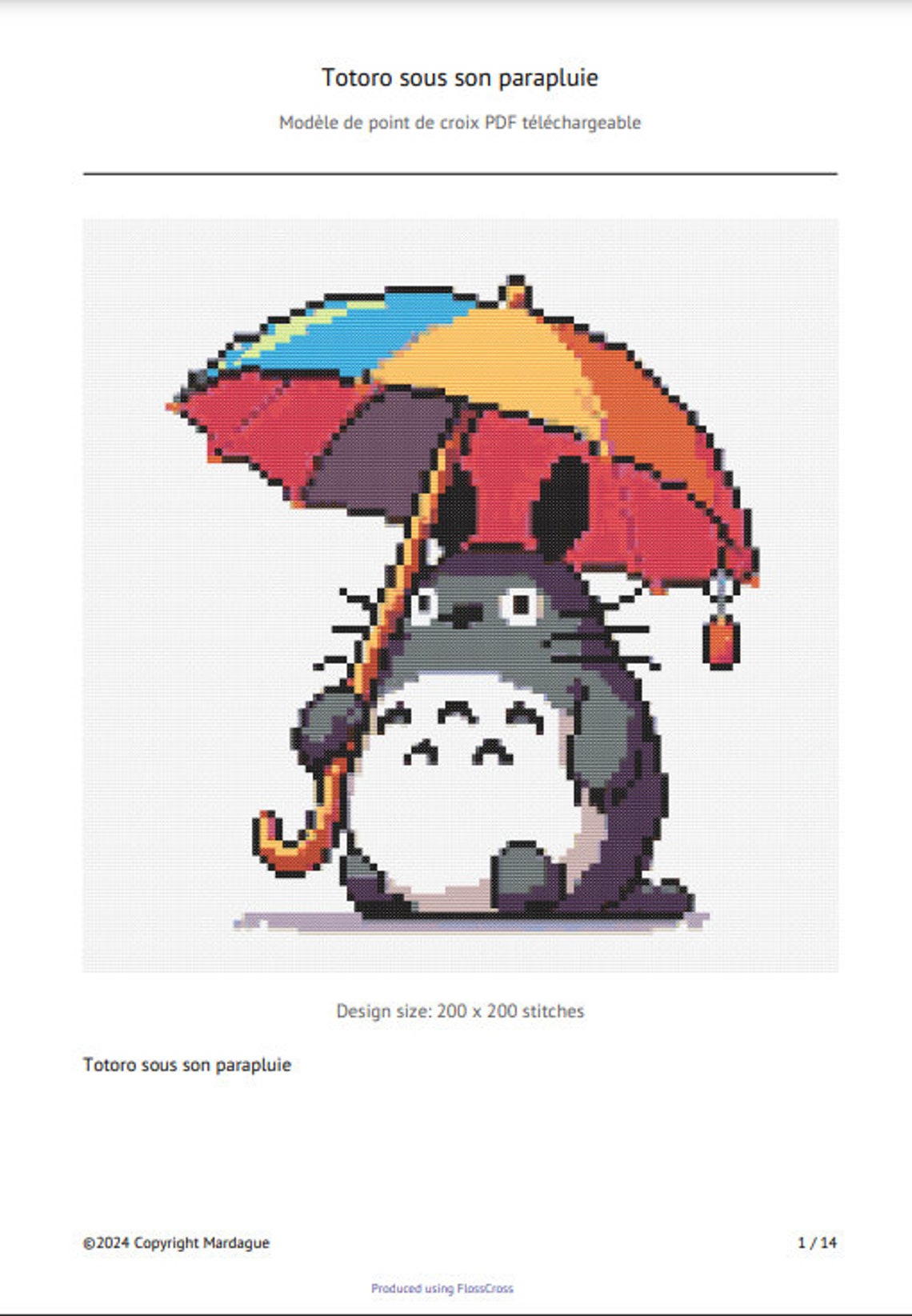 Totoro Umbrella Cross Stitch Pattern, DIY Embroidery Pattern, Instant ...