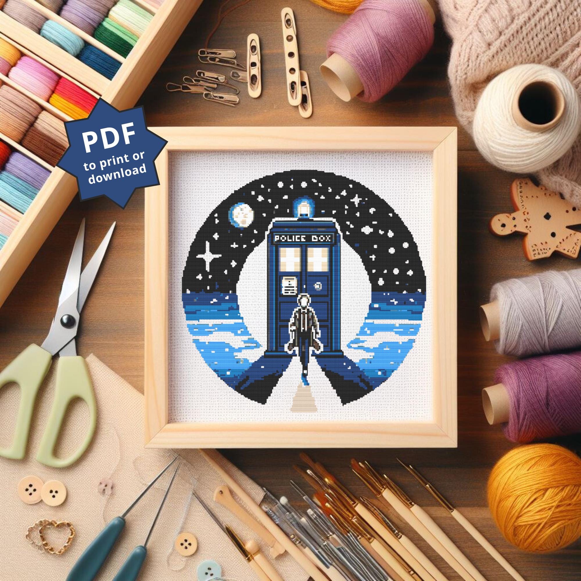 Tardis by Night Doctor Who Cross Stitch Pattern, DIY Embroidery Pattern ...