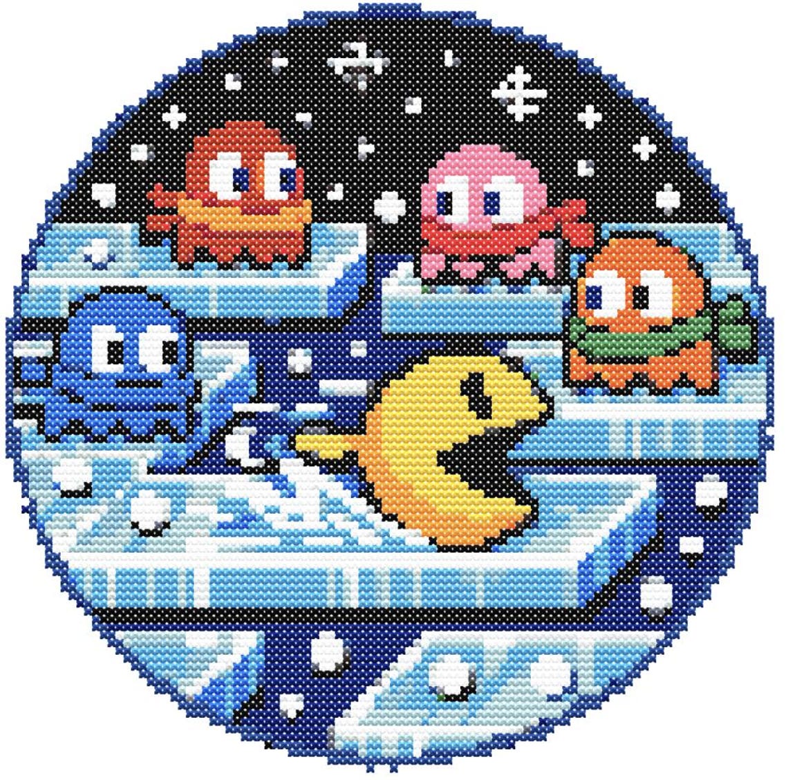 Pacman Winter Chase Cross Stitch Pattern, DIY Embroidery Pattern ...