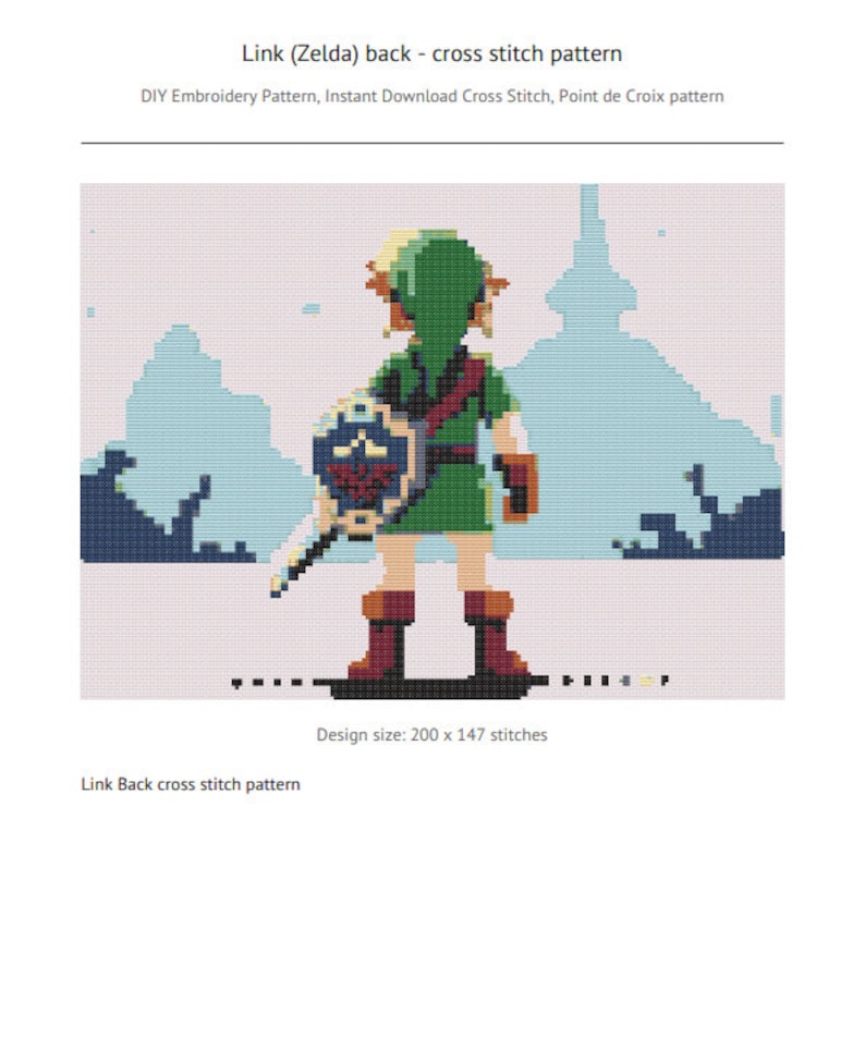 Link zelda Back Cross Stitch Pattern, DIY Embroidery Pattern, Instant ...