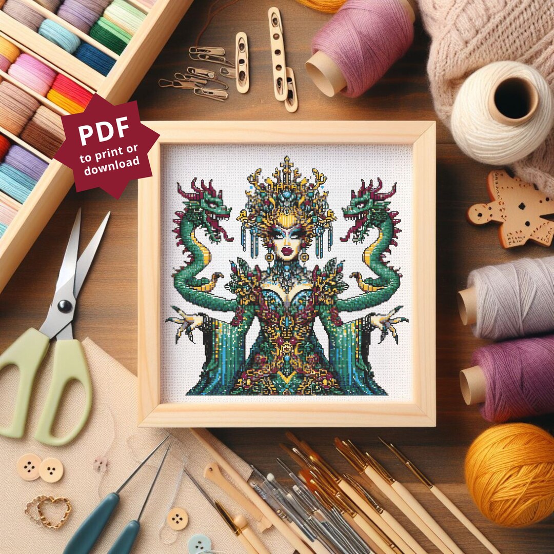 Drag Queen Dragon Cross Stitch Pattern, DIY Embroidery Pattern, Instant ...