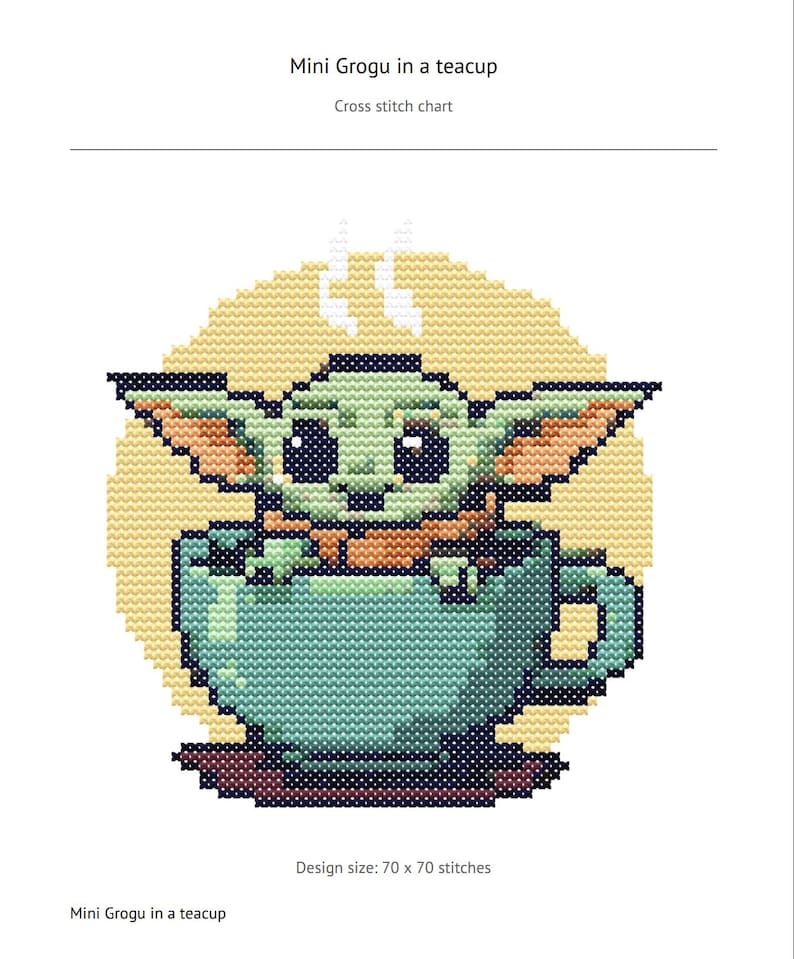 Mini Grogu Teacup Cross Stitch Pattern: DIY Embroidery (PDF Pattern ...