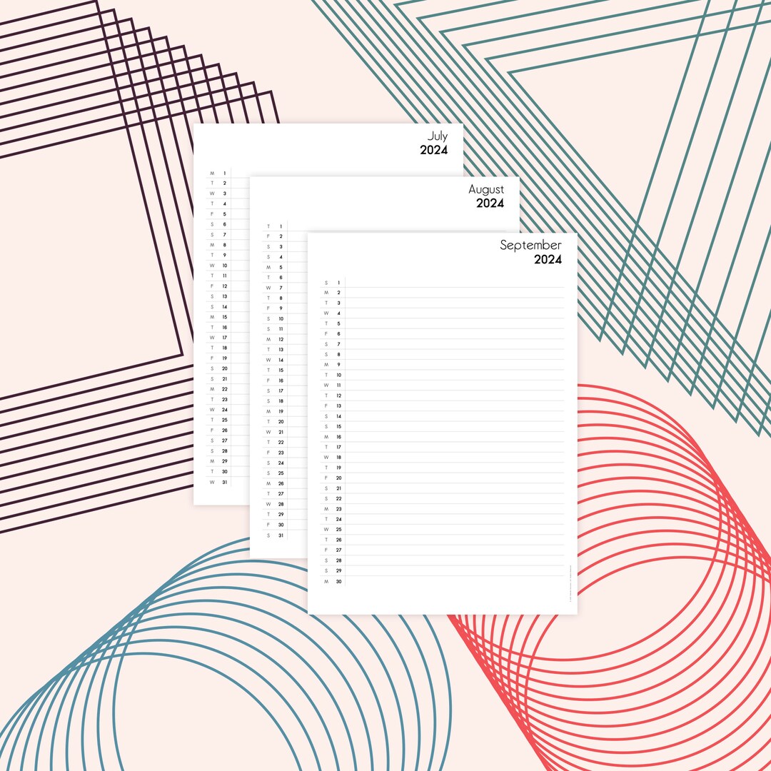 Modern Calendar 2024 Monthly Planner 2024 Vertical List View A4 ...
