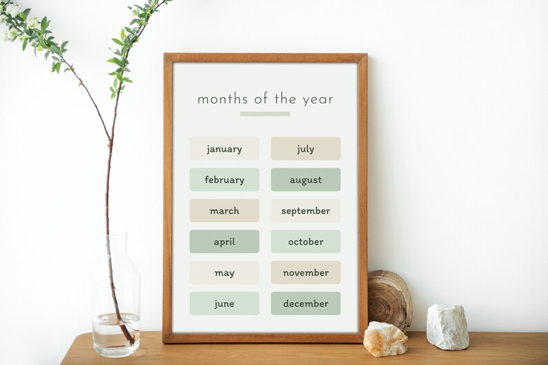 Cartel de los meses del año, imprimibles para niños, impresión ...