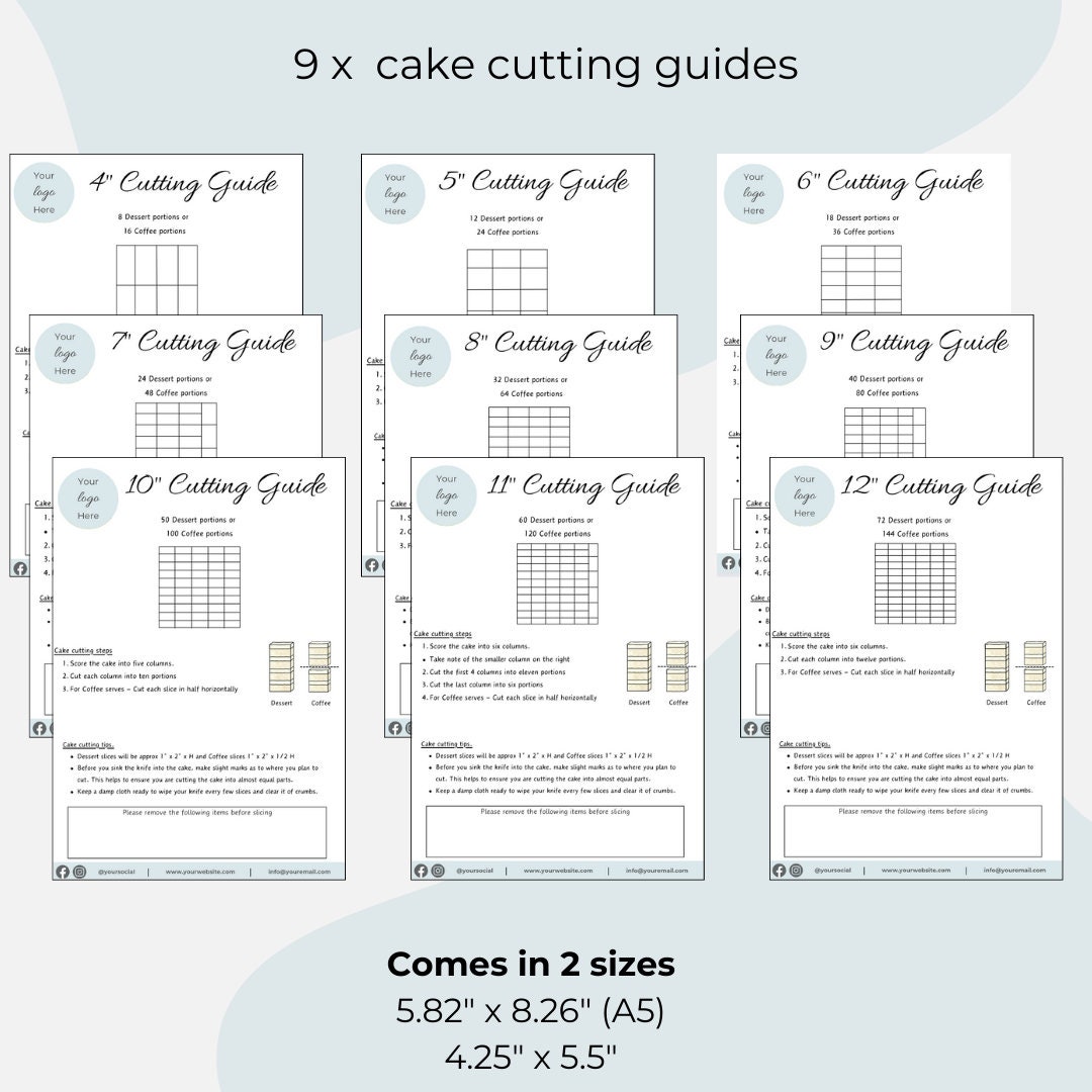 Square Cake Cutting Guides, Cake Business Paperwork, Printable Cake ...