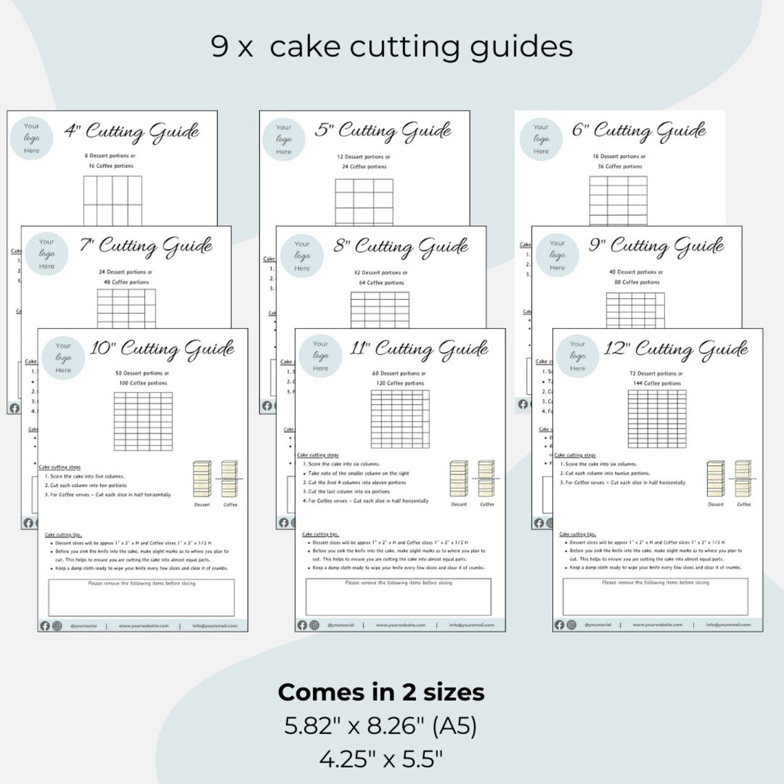 Square Cake Cutting Guides, Cake Business Paperwork, Printable Cake ...
